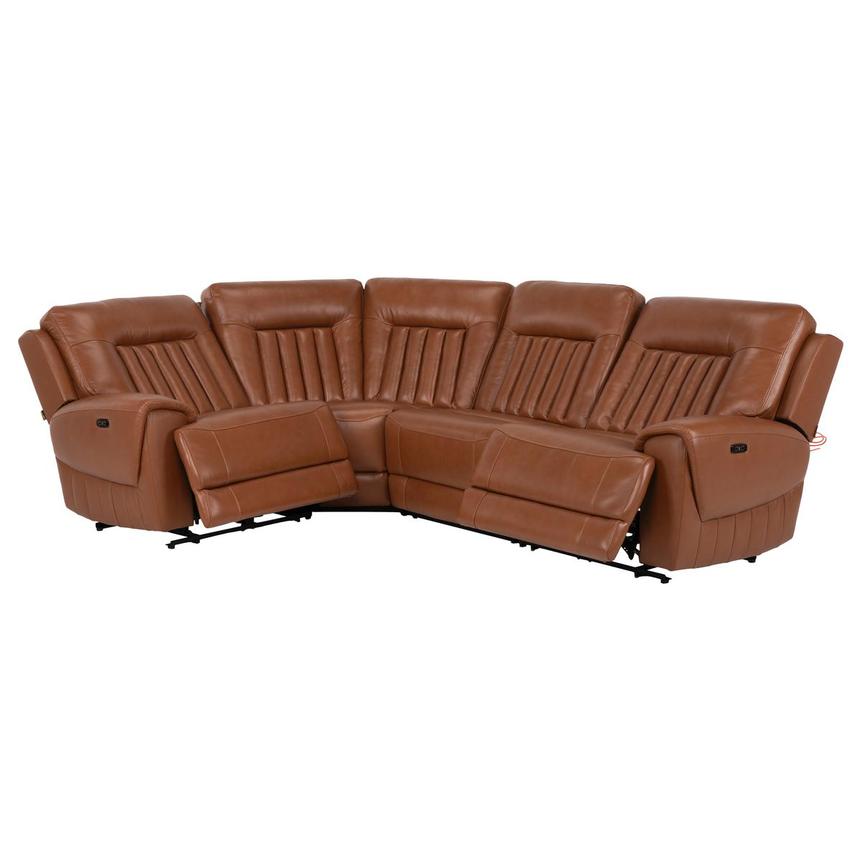 Devin Tan Leather Corner Sofa with 4PCS/2PWR | El Dorado Furniture
